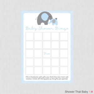 Elephant Baby Shower Bingo Cards - Prefilled Bingo Cards AND Blank ...