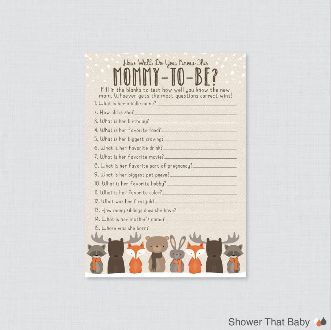 Winter Woodland Baby Shower Printable How Well Do You Know the - Etsy