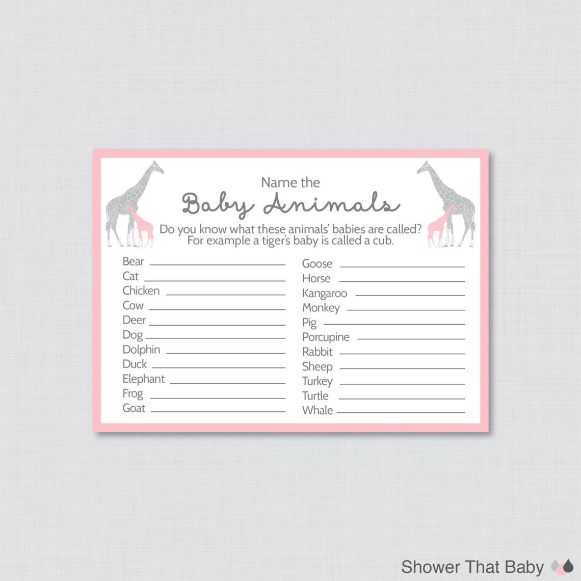 Giraffe Baby Shower Games Package in Pink and Gray Seven | Etsy