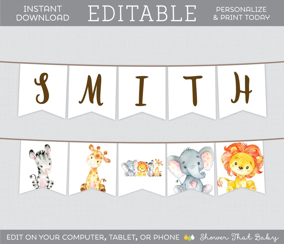 EDITABLE Safari Printable Banner Large AND Small Sizes | Etsy