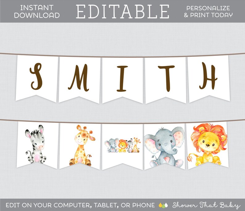 EDITABLE Safari Printable Banner Large AND Small Sizes | Etsy
