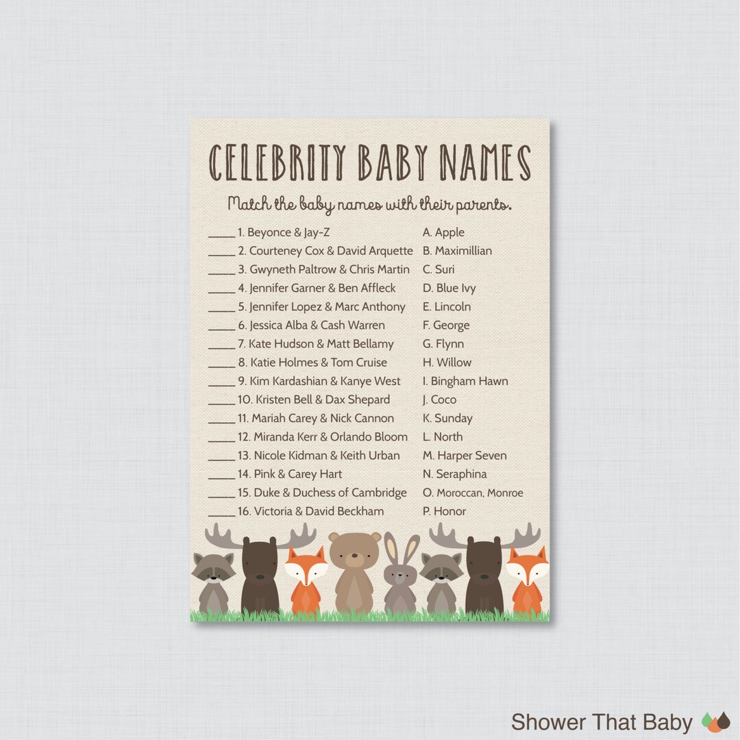 Celebrity Baby Shower Game Printable - Woodland Celebrity Baby Name ...