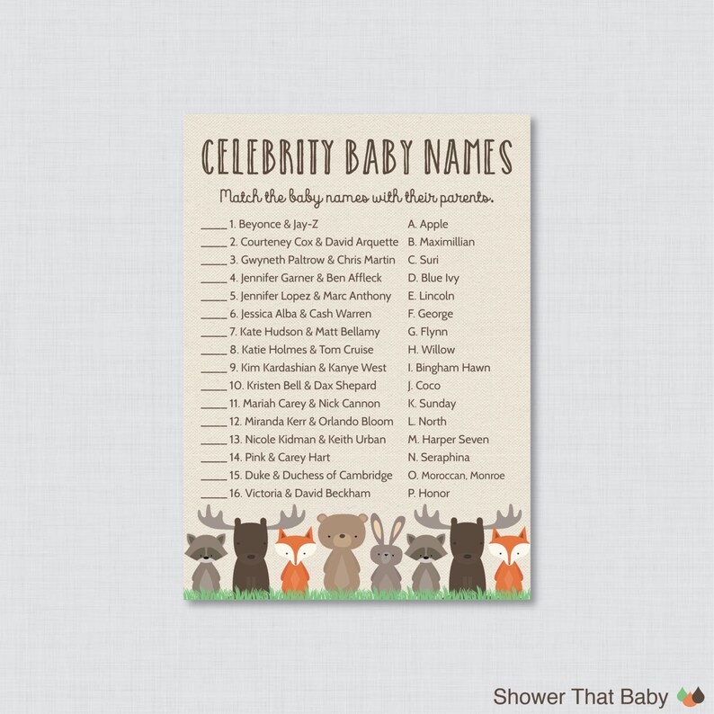 Celebrity Baby Shower Game Printable Woodland Celebrity Baby - Etsy