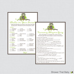 Owl Baby Shower Games Package in Green and Brown - Seven Printable Owl ...