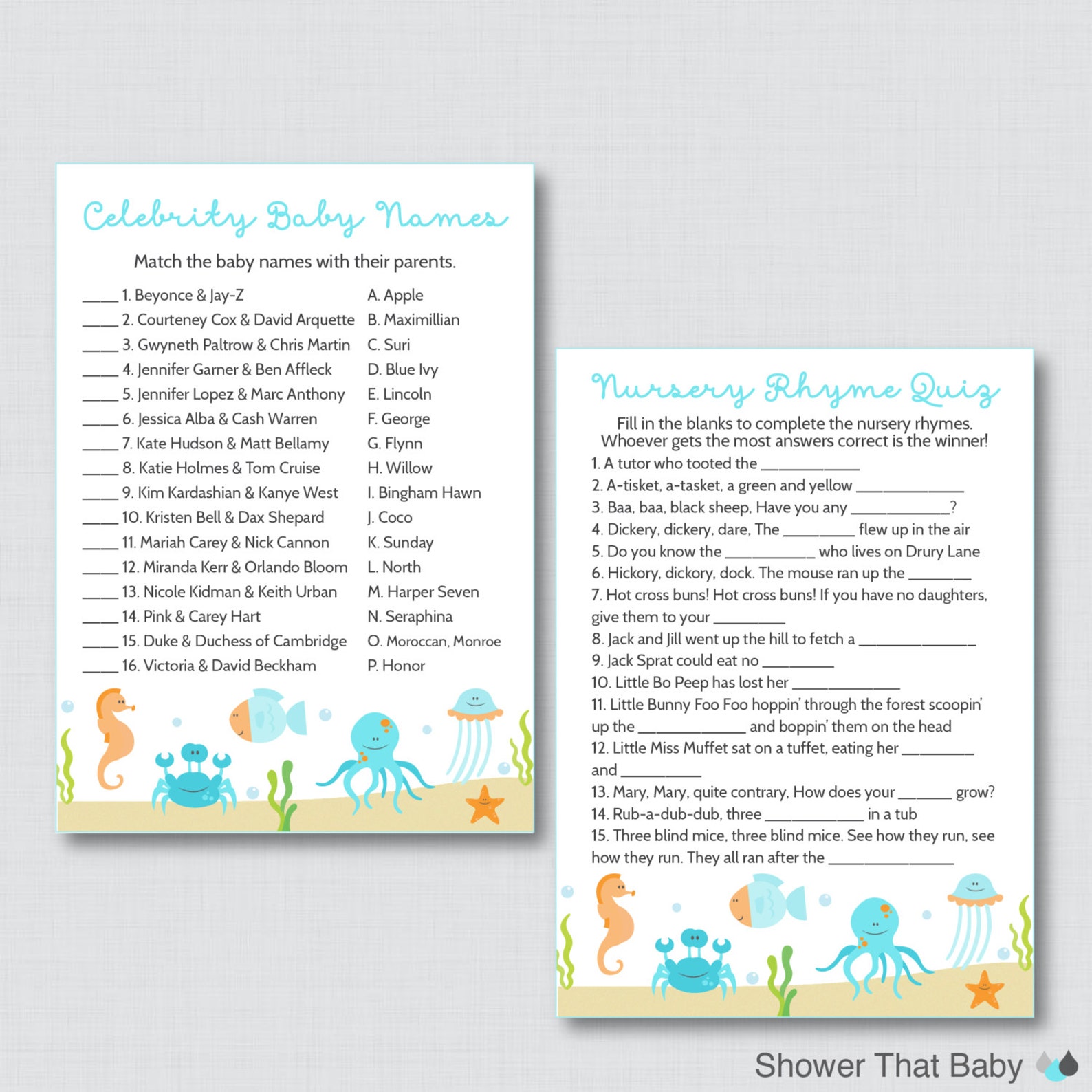 Under the Sea Baby Shower Games Package in Blue Seven | Etsy