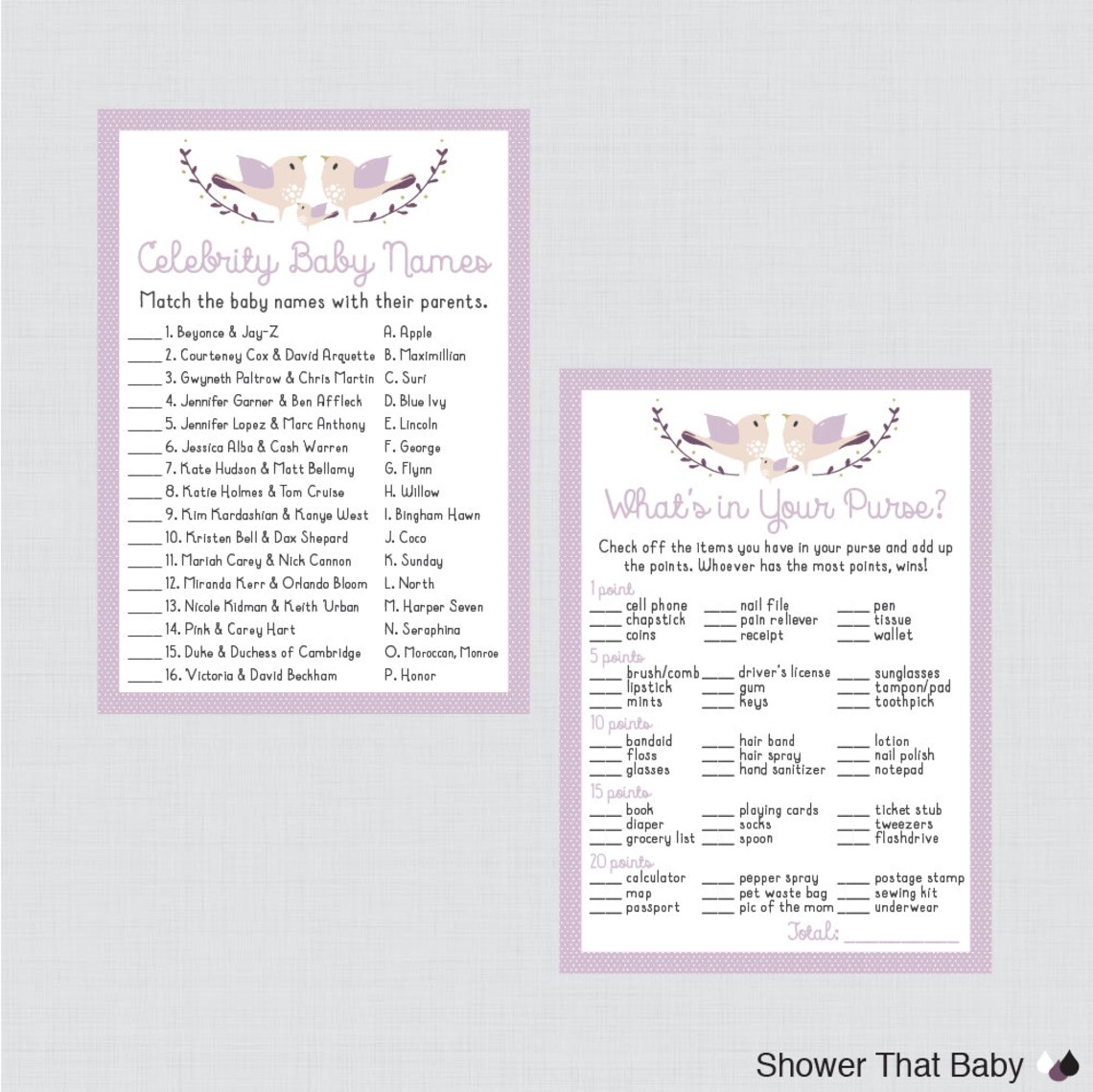 Bird Baby Shower Games Package Seven Printable Games: Bingo | Etsy