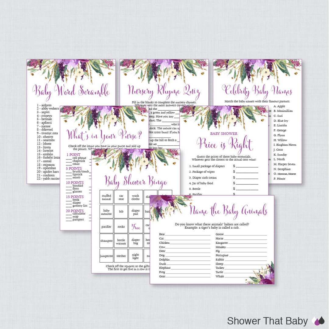 Floral Baby Shower Games Package Seven Printable Games: Bingo, Price is ...
