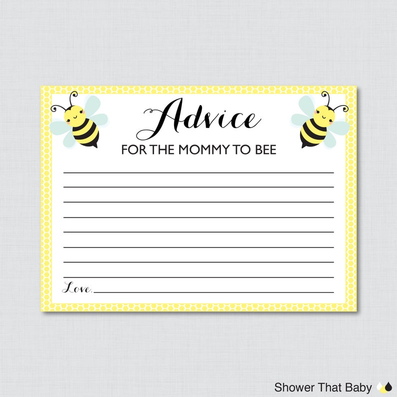 Bumble Bee Advice For Mommy To Bee Cards And Sign Printable Etsy