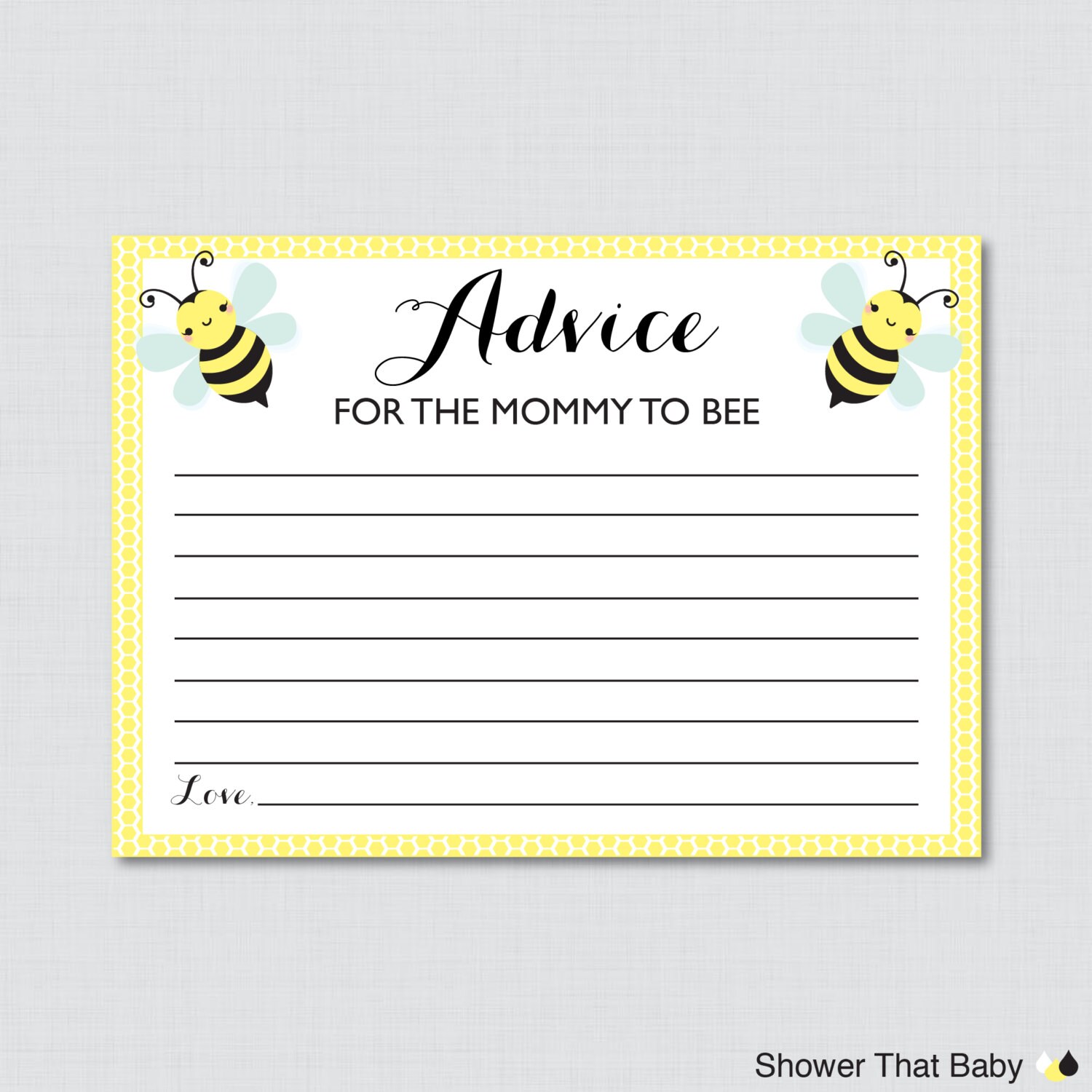 Bumble Bee Advice for Mommy to Bee Cards and Sign Printable - Etsy