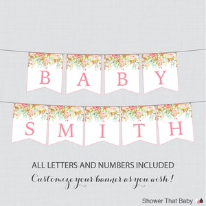 Printable Floral Baby Shower Banner Pink and Gold Flower Decoration ...
