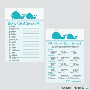 Whale Baby Shower Games Package - Seven Printable Games: Bingo, Price ...
