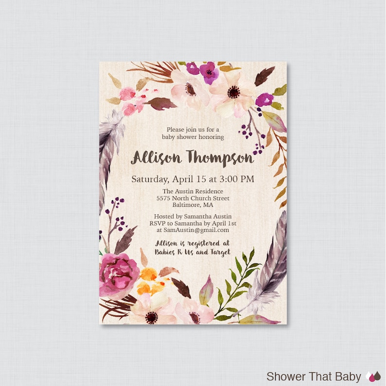 Boho Baby Shower Invitation Printable or Printed - Bohemian Baby Shower ...