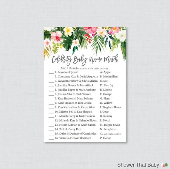 Tropical Baby Shower Celebrity Baby Name Game Celebrity Baby | Etsy