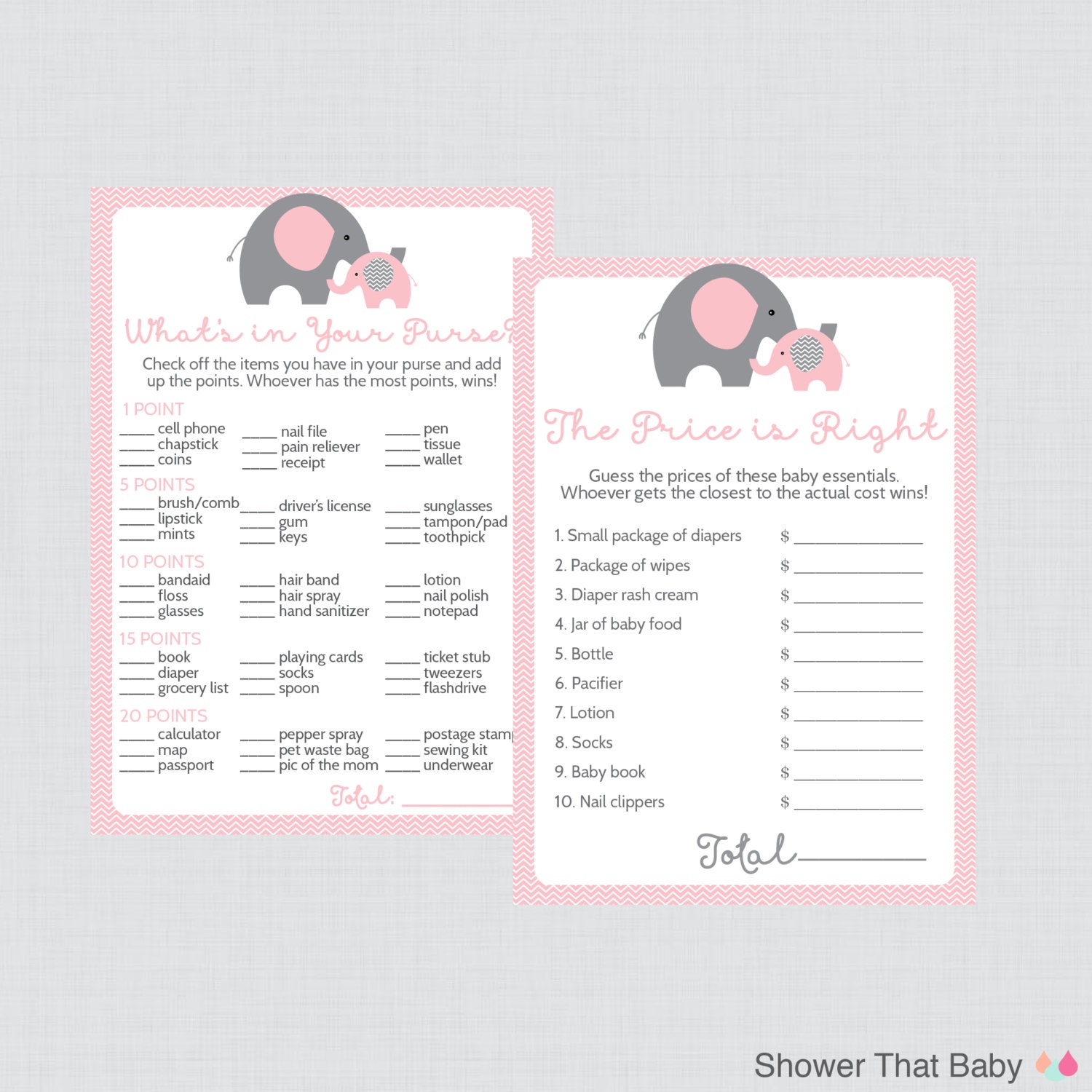 Elephant Baby Shower Games Package in Pink and Gray Seven | Etsy