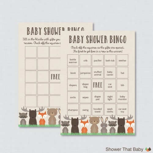 Woodland Baby Shower Bingo Cards Prefilled Bingo Cards AND - Etsy