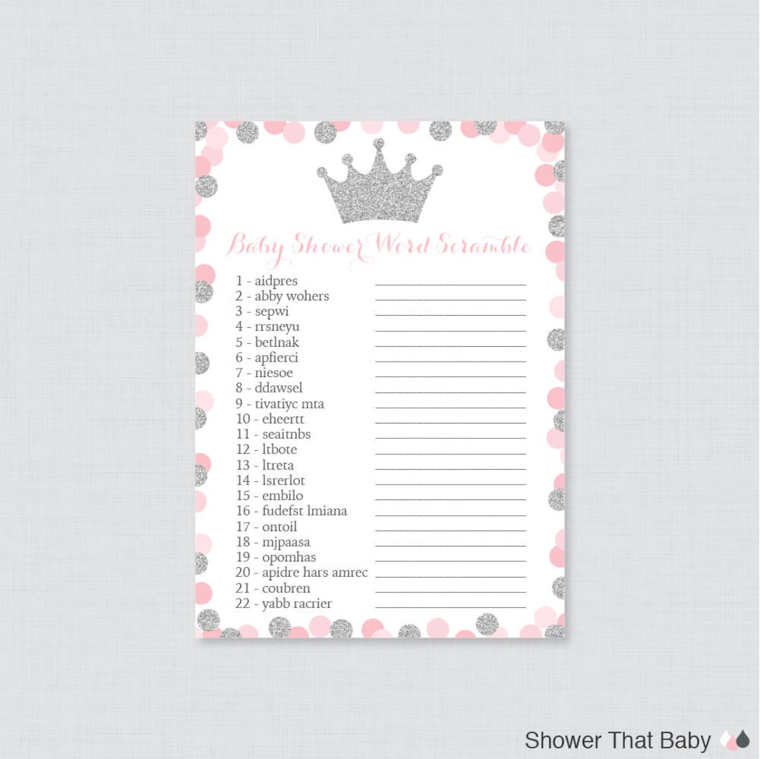 Princess Baby Shower Word Scramble Game - Printable Instant Download ...