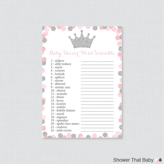 Princess Baby Shower Word Scramble Game Printable Instant | Etsy