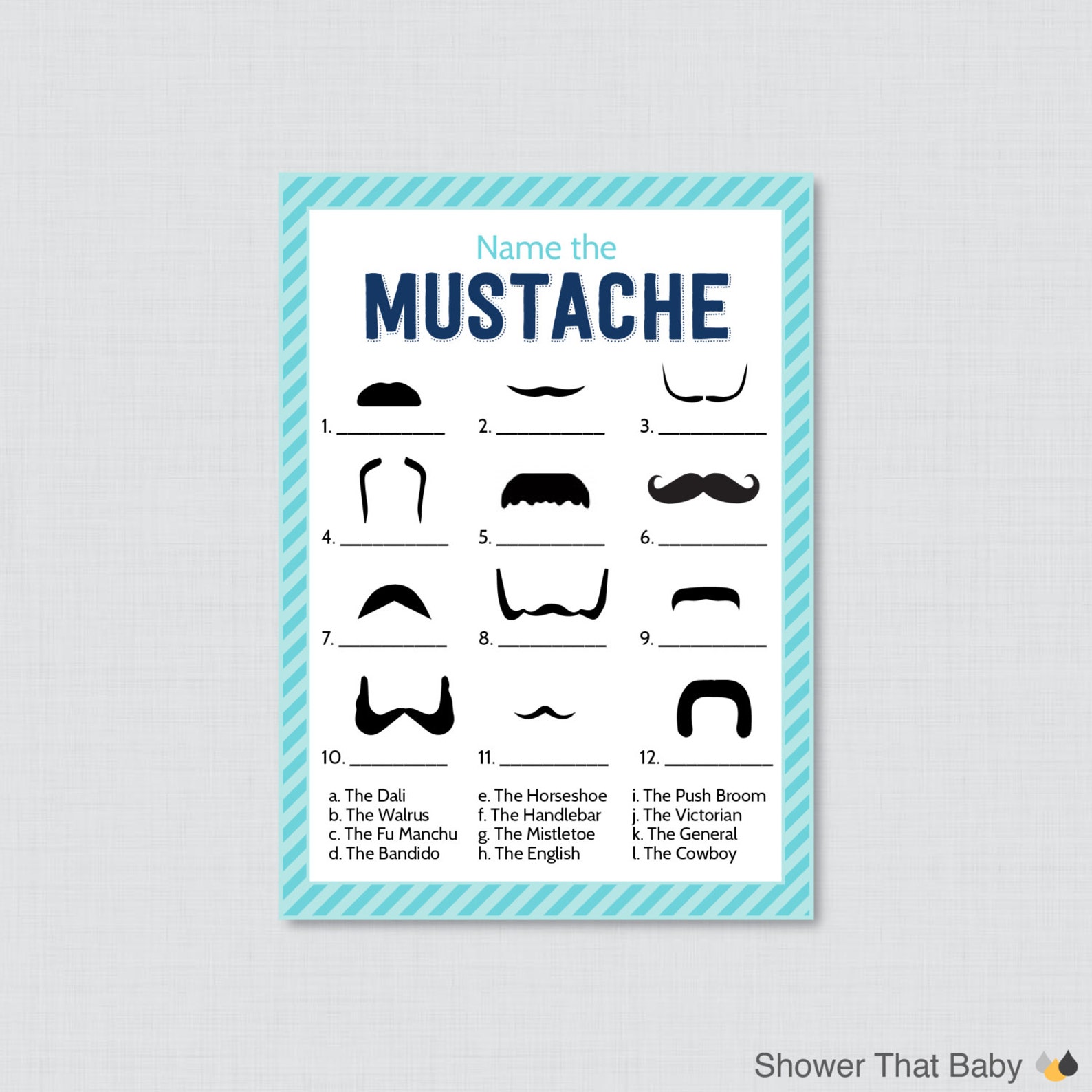 Mustache Baby Shower Printable Name the Mustache Game Guess - Etsy