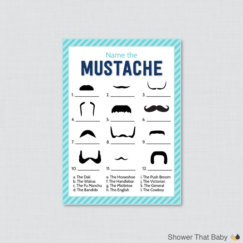 Mustache Baby Shower Printable Name the Mustache Game Guess - Etsy