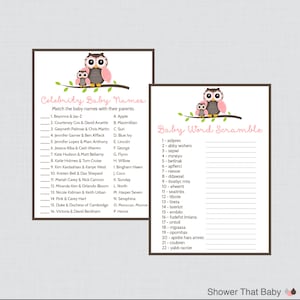 Owl Baby Shower Games Package in Pink and Brown - Seven Printable Owl ...