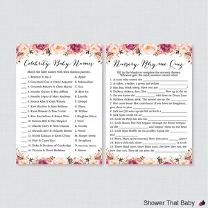 Pink Floral Baby Shower Games Package - Seven Printable Games: Bingo ...