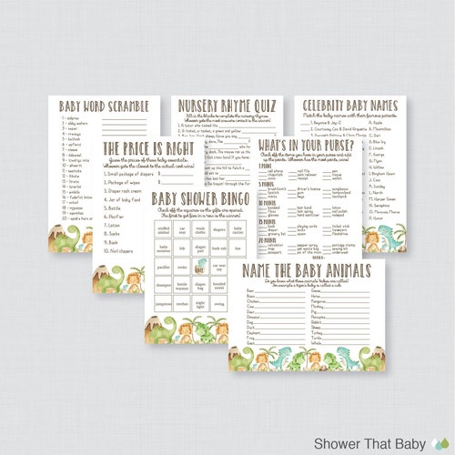 Dinosaur Baby Shower Games Package 7 Printable Games: Bingo - Etsy