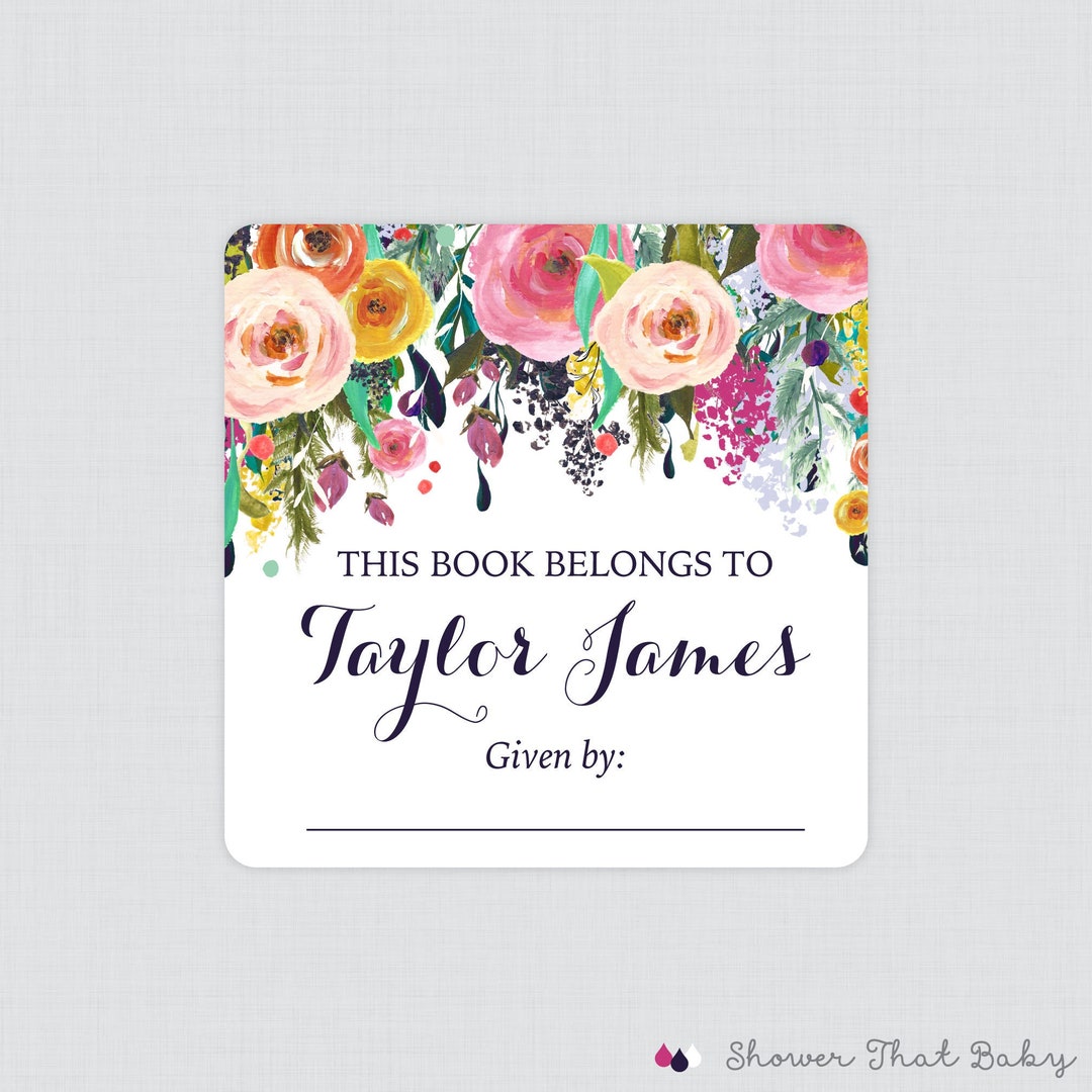 PRINTED Flower Bookplate Stickers - Colorful Floral Baby Shower Book ...