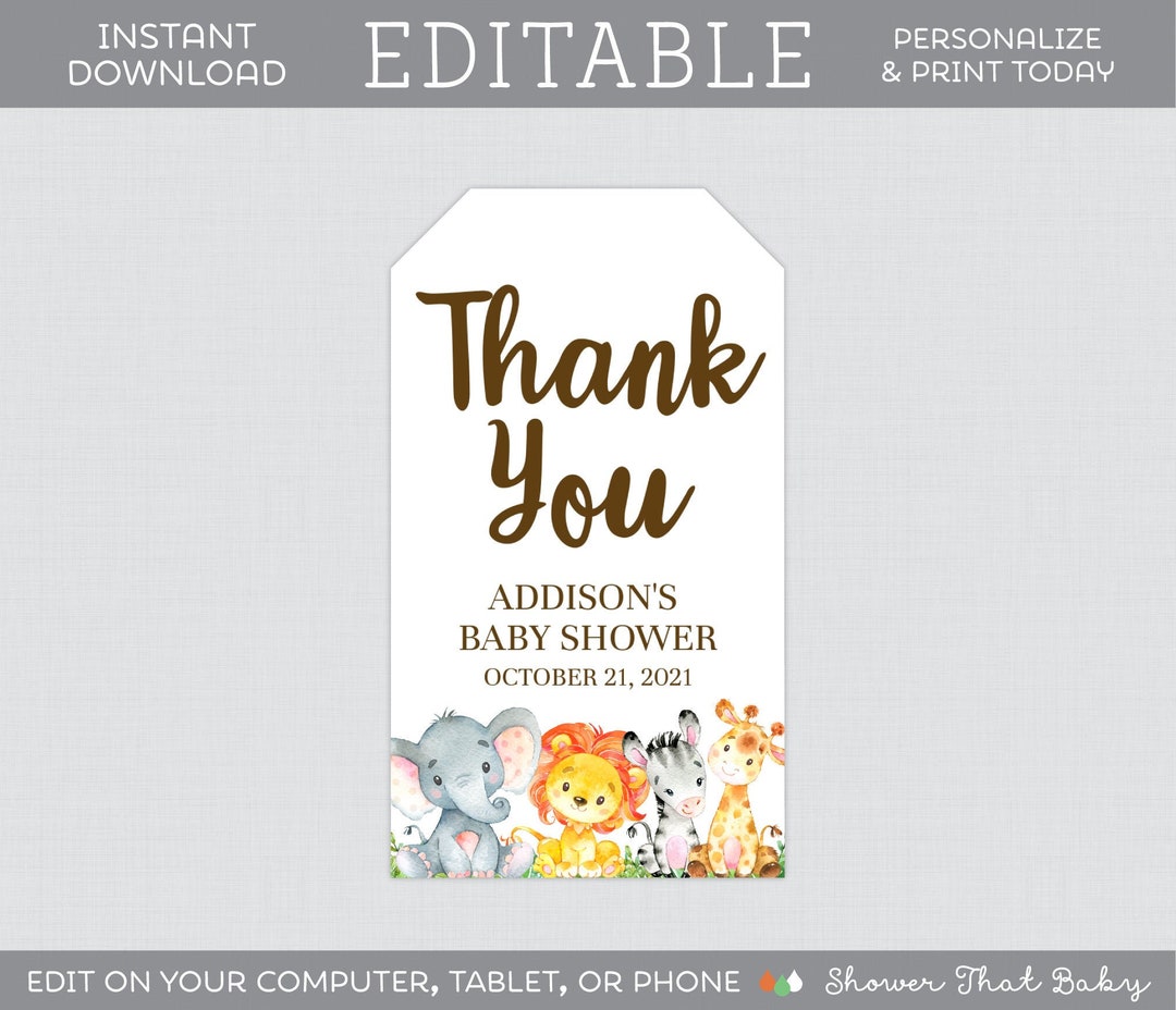EDITABLE Baby Shower Gift Tags - Safari Baby Shower Gift Tags Template ...