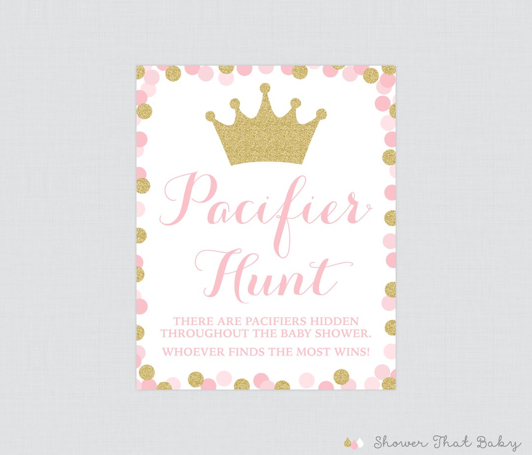 Pink and Gold Princess Pacifier Hunt Game Sign - Printable Download ...