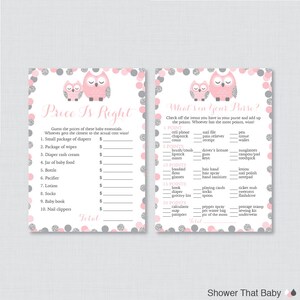 Pink and Gray Owl Baby Shower Games Package - Seven Printable Games ...