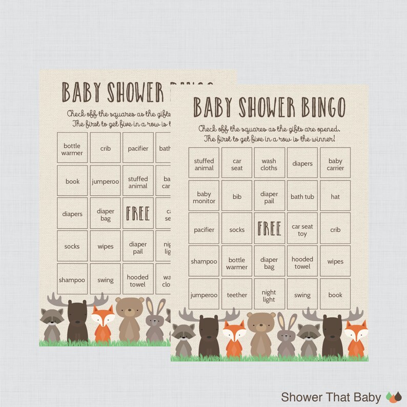 Woodland Baby Shower Bingo Cards Prefilled Bingo Cards AND - Etsy Canada