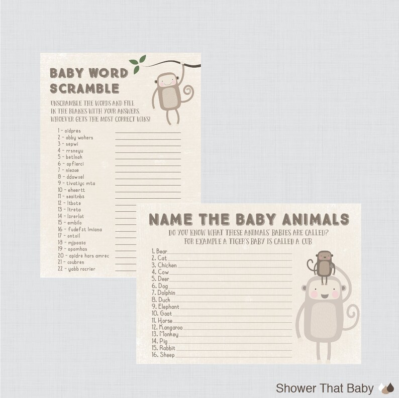 Monkey Baby Shower Games Package Seven Printable Games: - Etsy