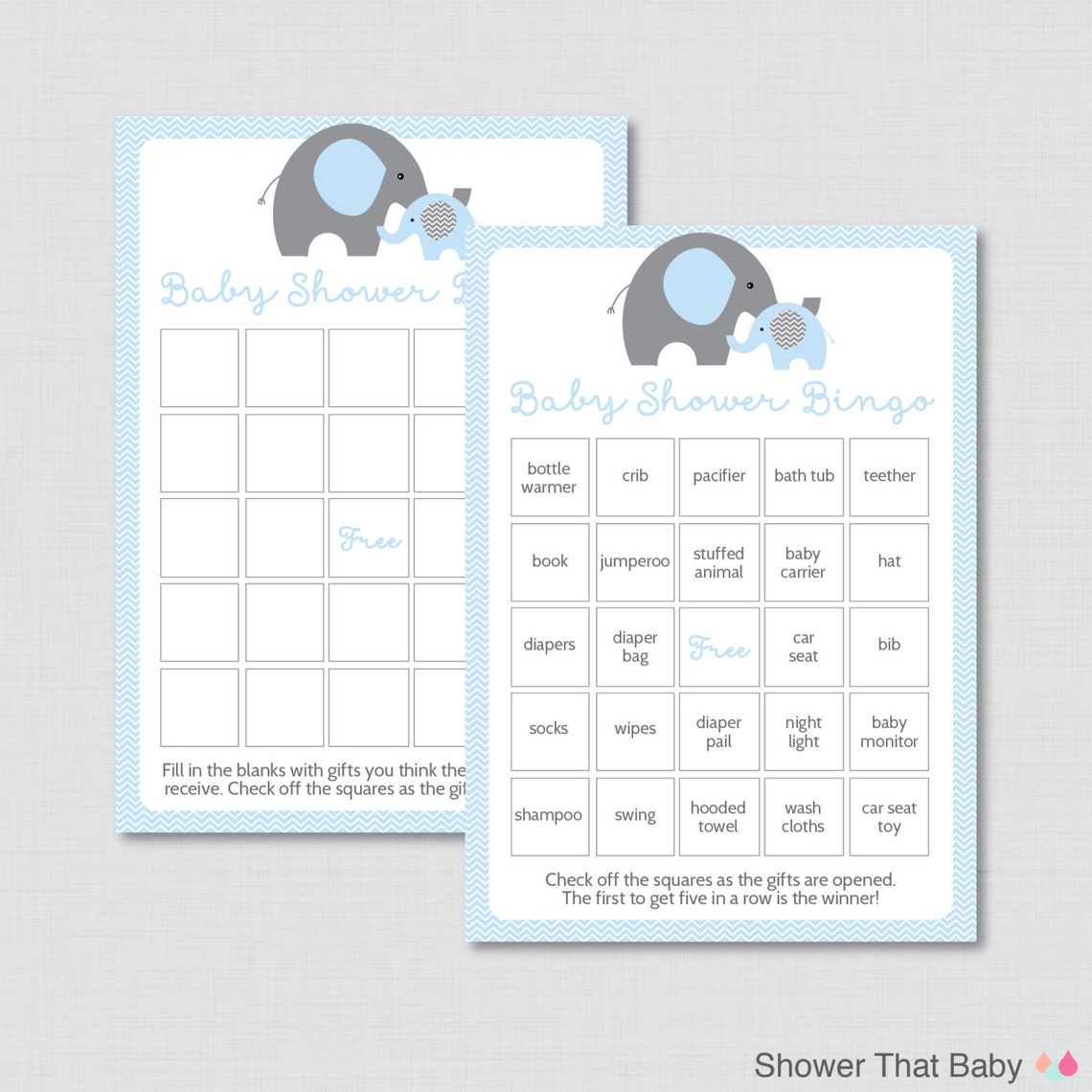 Elephant Baby Shower Bingo Cards Prefilled Bingo Cards AND - Etsy