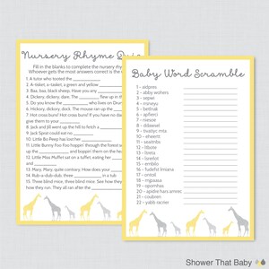 Giraffe Baby Shower Games Package in Yellow and Gray - Seven Printable ...