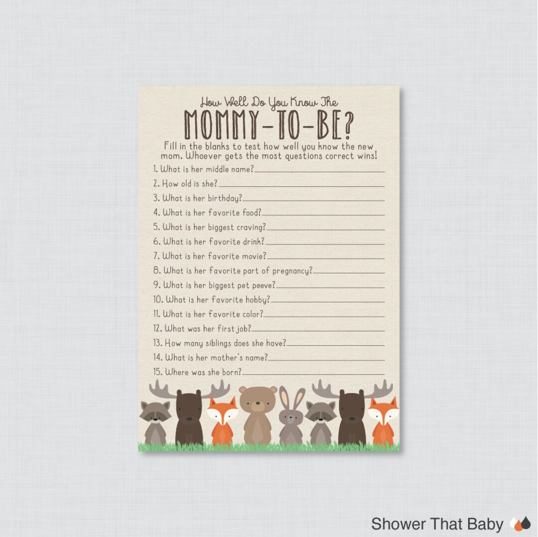 Woodland Baby Shower Printable How Well Do You Know the Mommy to Be ...