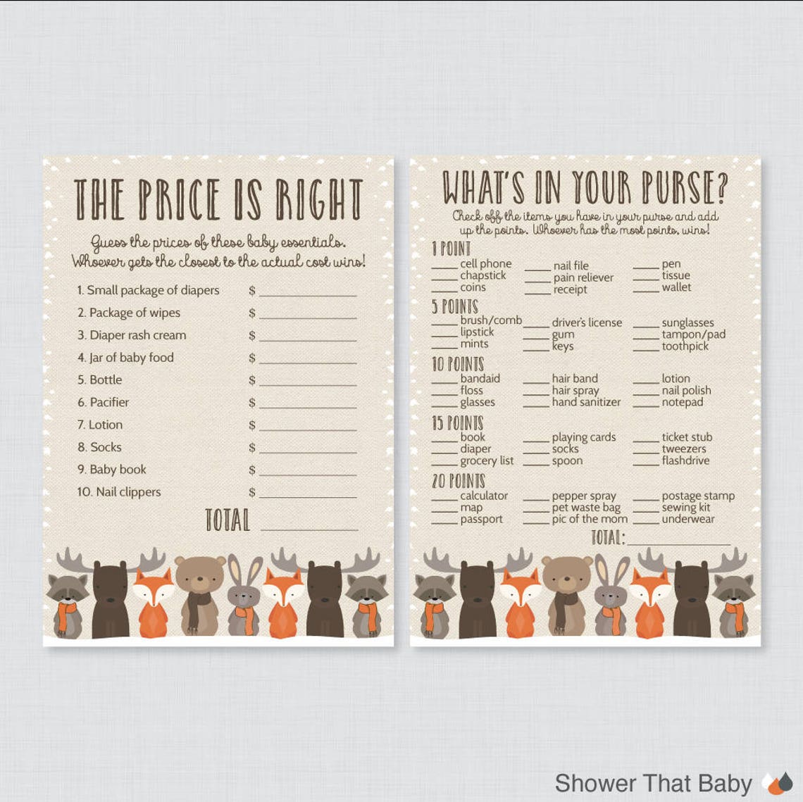 Winter Woodland Animal Baby Shower Games Package Seven | Etsy