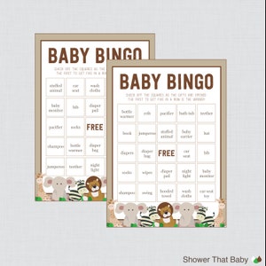 Safari Baby Shower Bingo Cards Printable Prefilled Bingo - Etsy
