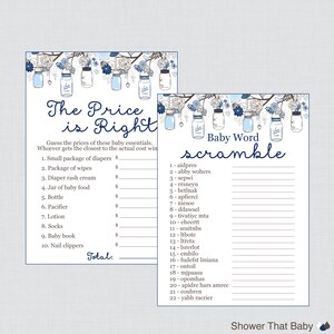 Mason Jar Baby Shower Games Printable Package With Blue Mason Jars ...