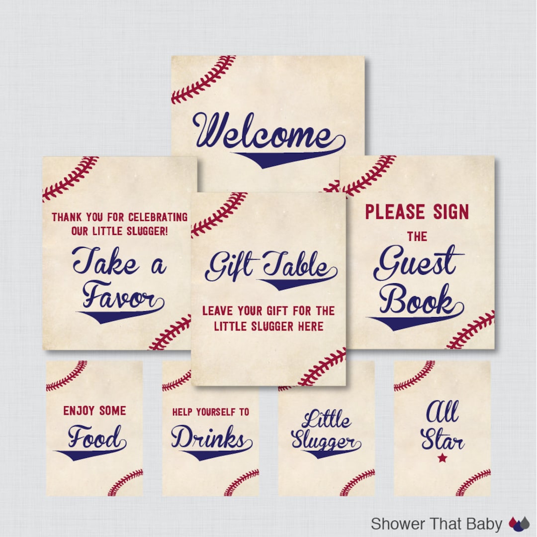 Printable Baseball Baby Shower Table Signs - EIGHT Signs! Welcome Sign ...