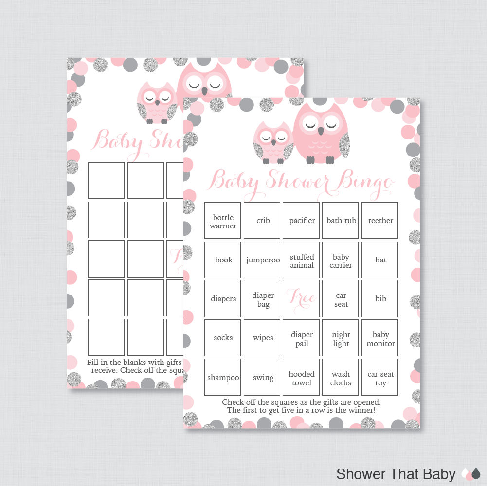 Pink and Gray Owl Baby Shower Games Package Seven Printable | Etsy
