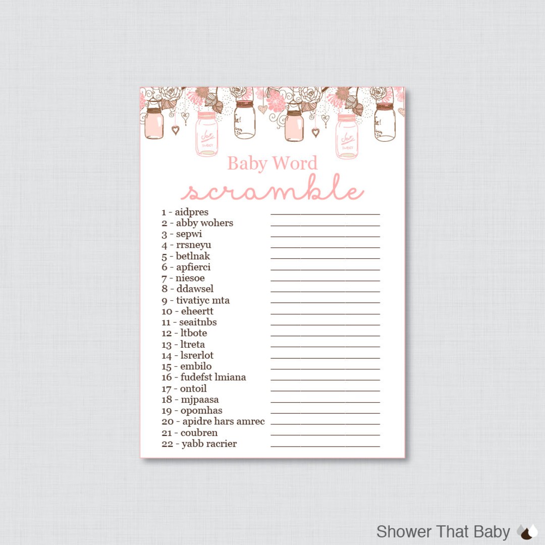 Baby Shower Word Scramble Game Mason Jar - Printable Instant Download ...