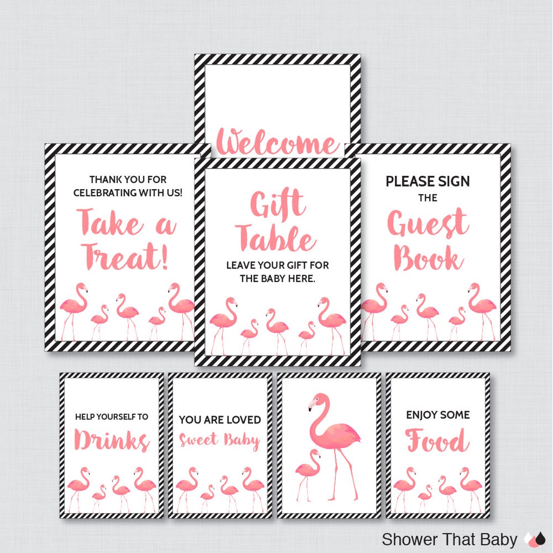 Printable Flamingo Baby Shower Table Signs - EIGHT Signs! Welcome Sign ...
