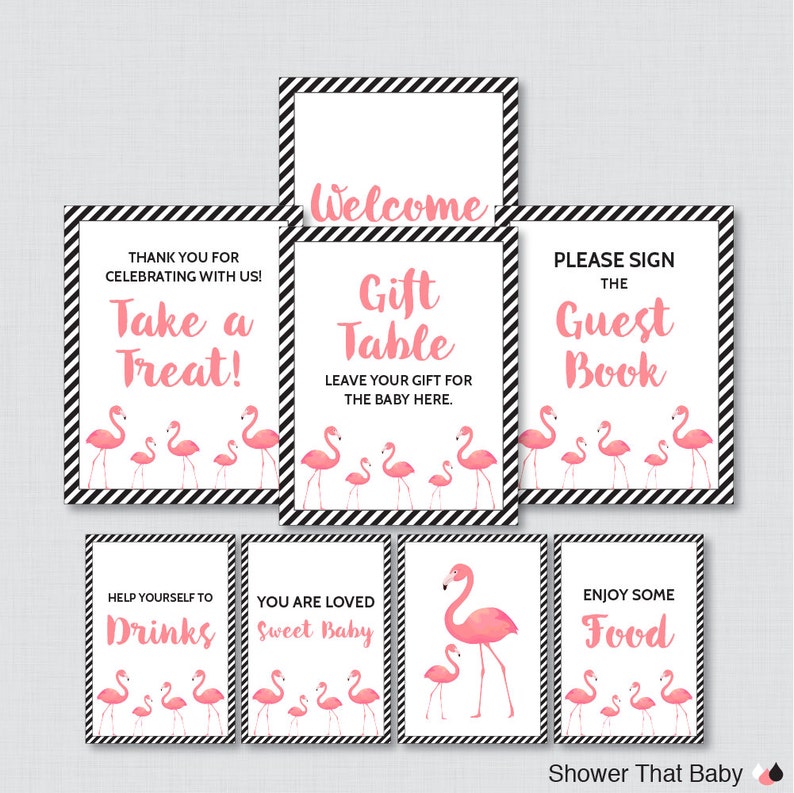 Printable Flamingo Baby Shower Table Signs EIGHT Signs - Etsy Canada