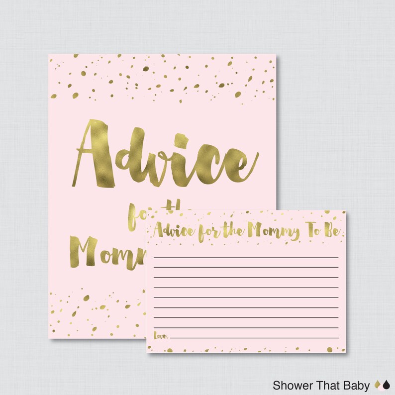 Pink And Gold Advice For Mommy To Be Cards And Sign Etsy