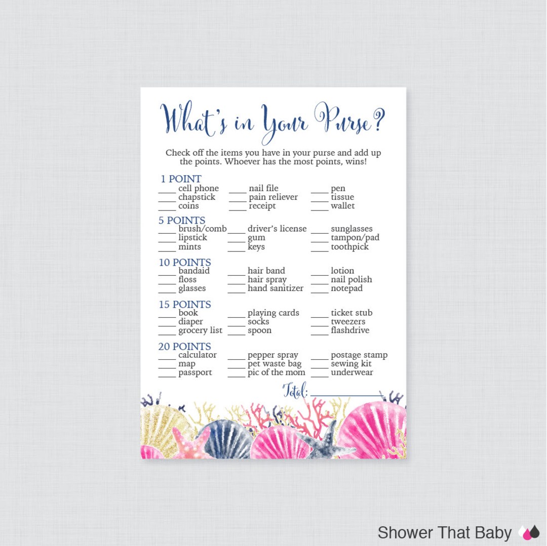 Nautical What's in Your Purse Game Printable Download Pink and Navy ...
