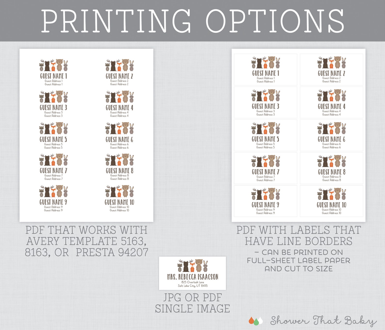 EDITABLE Woodland Address Labels Woodland Baby Shower Guest | Etsy