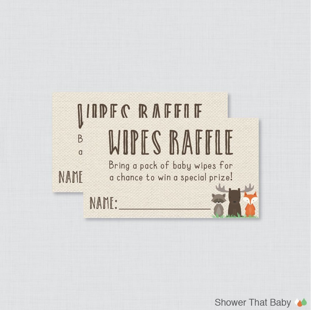 Woodland Baby Shower Wipes Raffle Tickets and Wipes Raffle Sign ...