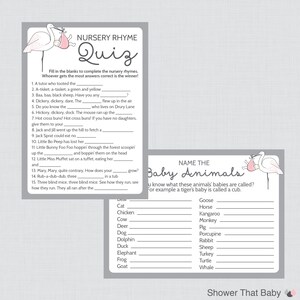 Stork Baby Shower Games Package With Seven Printable Games - Pink Baby ...