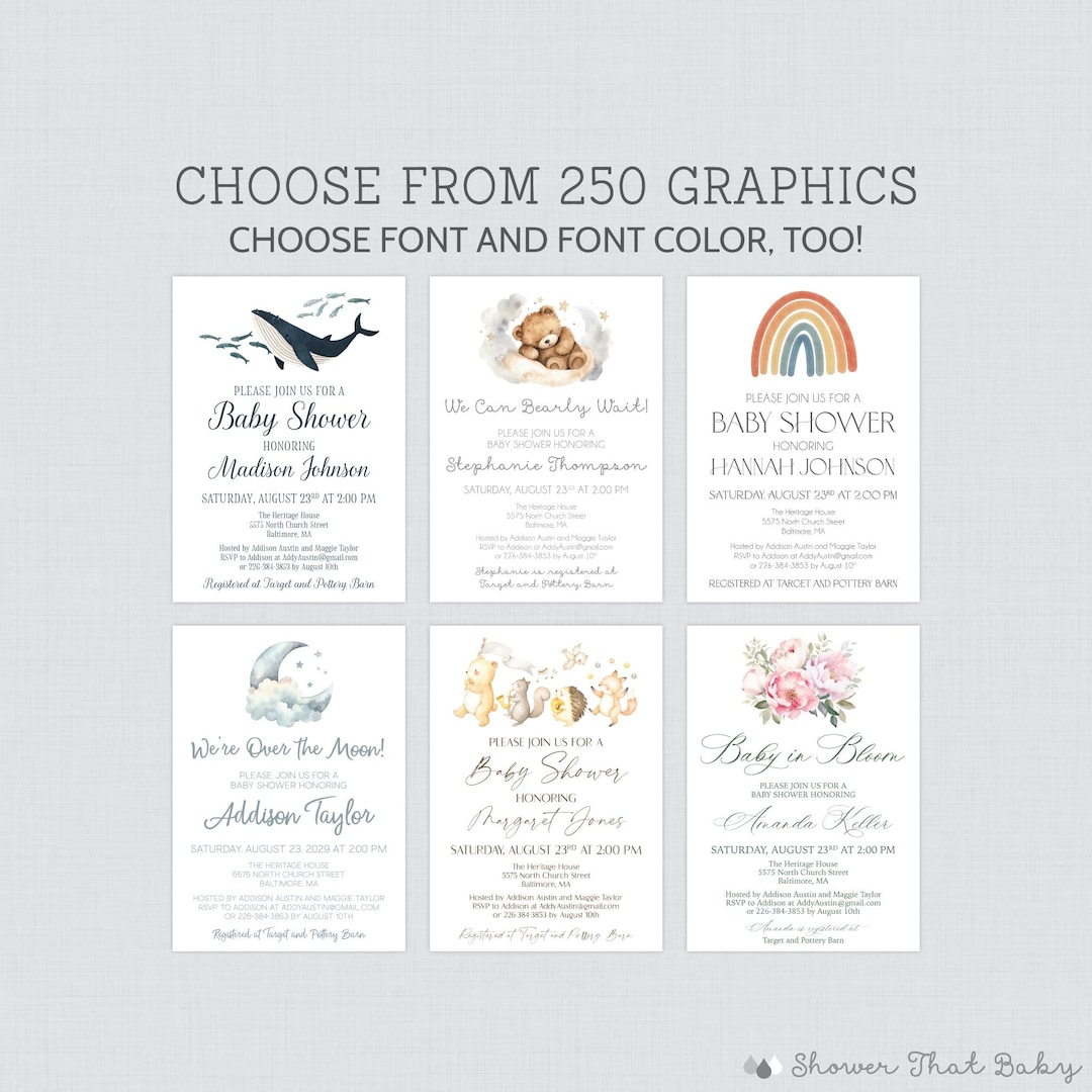 PRINTED Baby Shower Invitations - Choose Your Graphic, Font, and Font ...