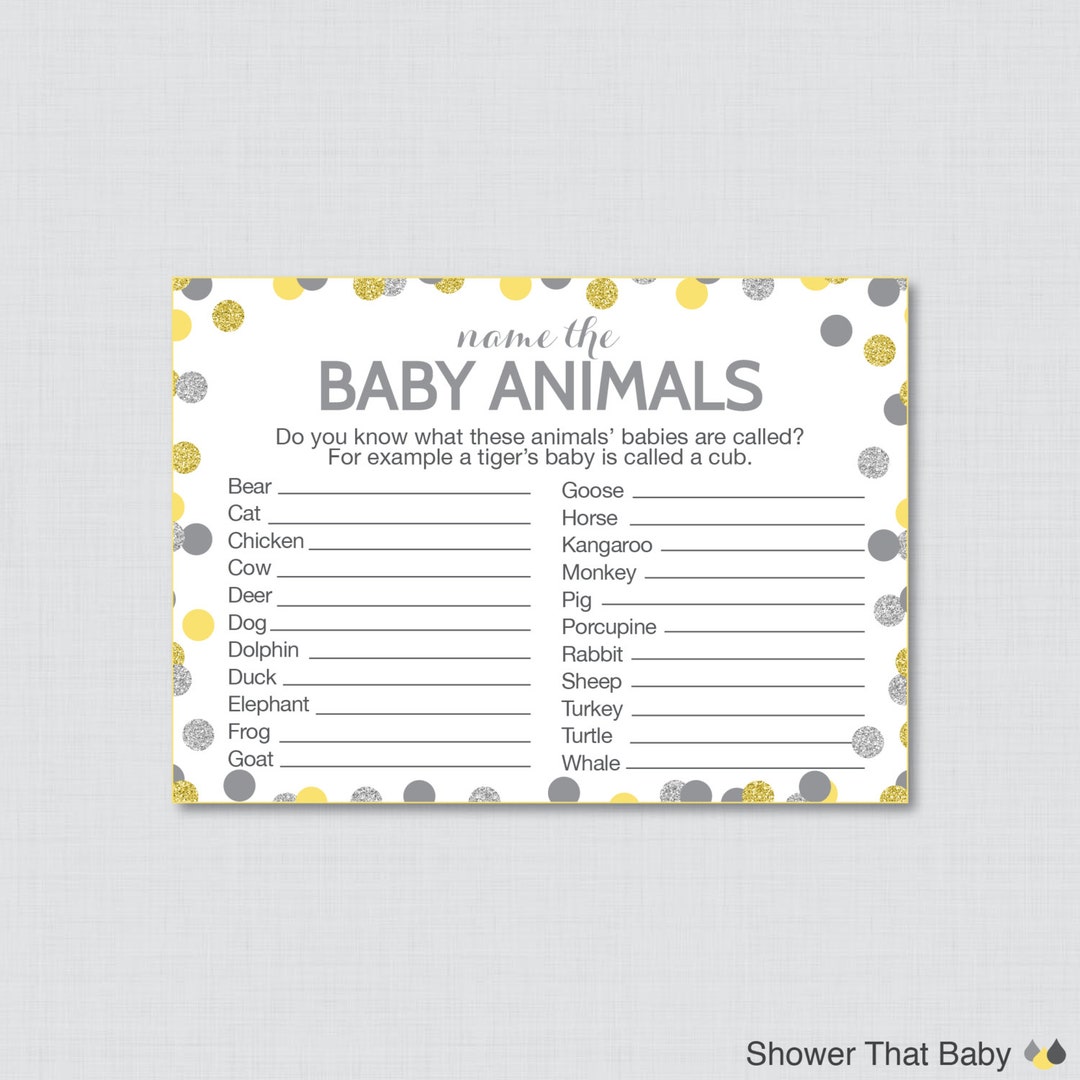 Yellow and Gray Baby Animal Name Game Baby Shower Baby - Etsy